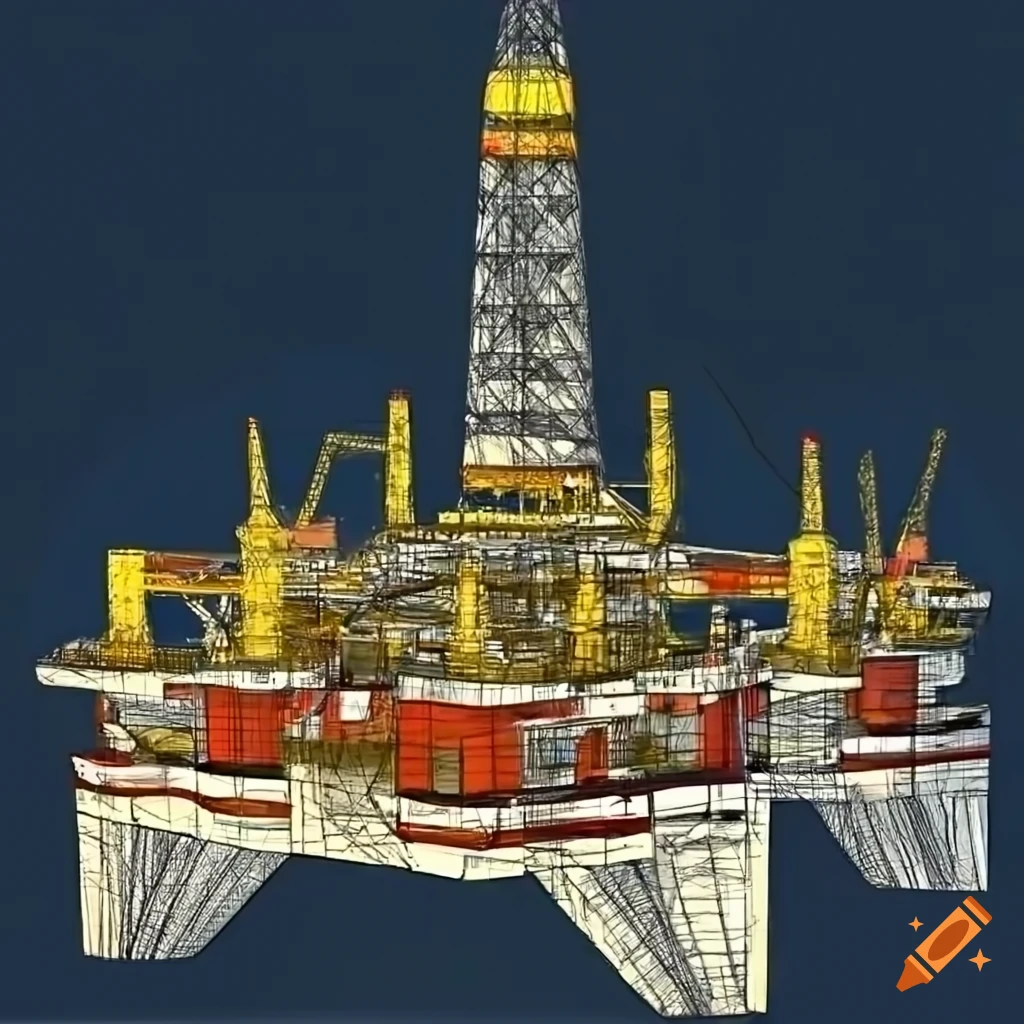 Futuristic offshore oil rig architecture from a bird's eye view on Craiyon