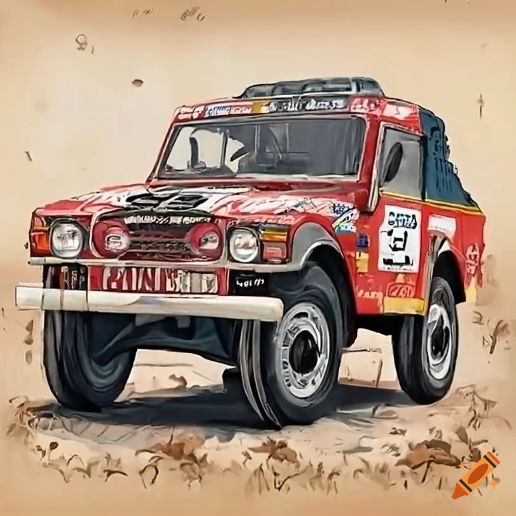 Vintage 4x4 racing in the paris-dakar rally on Craiyon