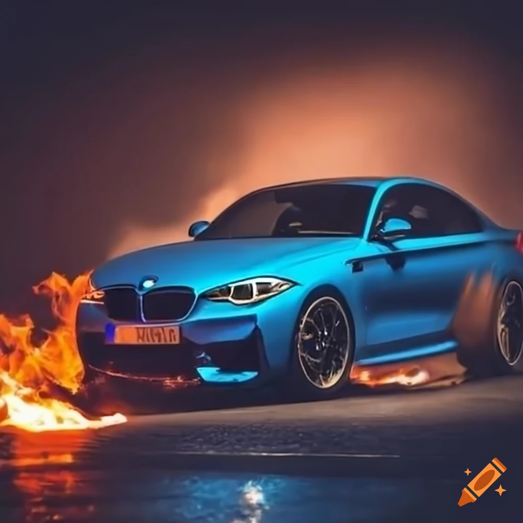 Firefighter putting out fire on a blue bmw m2 in a parking garage on ...