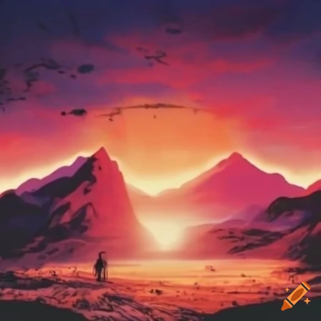 Naruto in 90s aesthetic with mount myoboku in the background on Craiyon