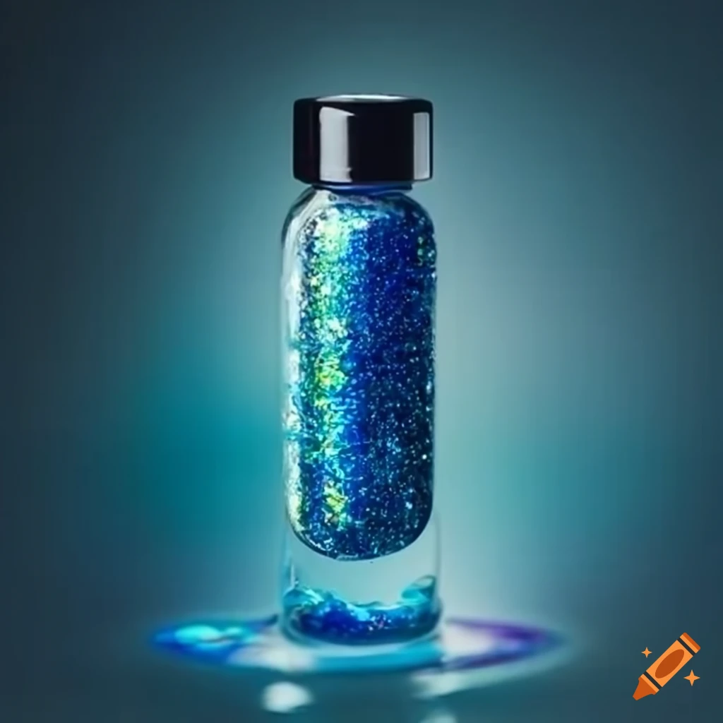 Shimmering vial filled with twinkling blue liquid on Craiyon
