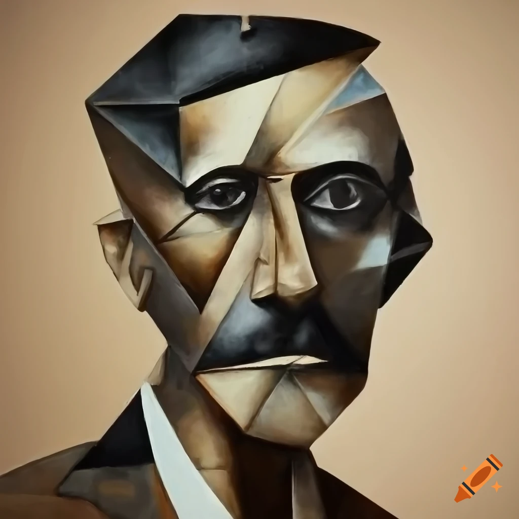 Cubism three-dimensional painting of a man in black, white, beige, and ...