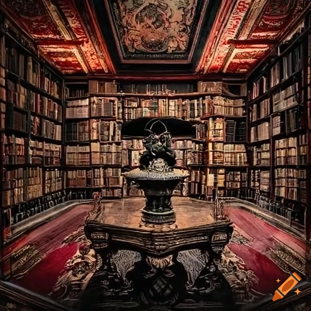 Hidden occult library of forbidden tomes in dark lighting on Craiyon