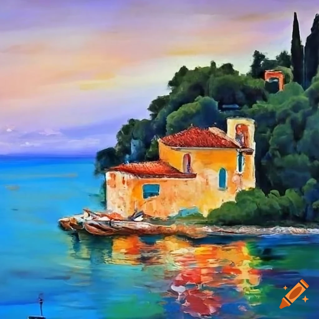 Water painting of corfu on Craiyon