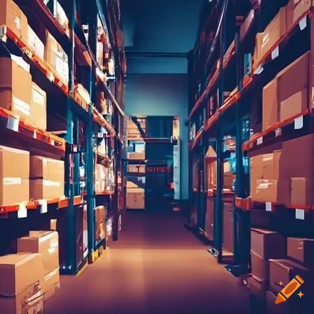 Organized warehouse with packages and loading docks for delivery trucks ...