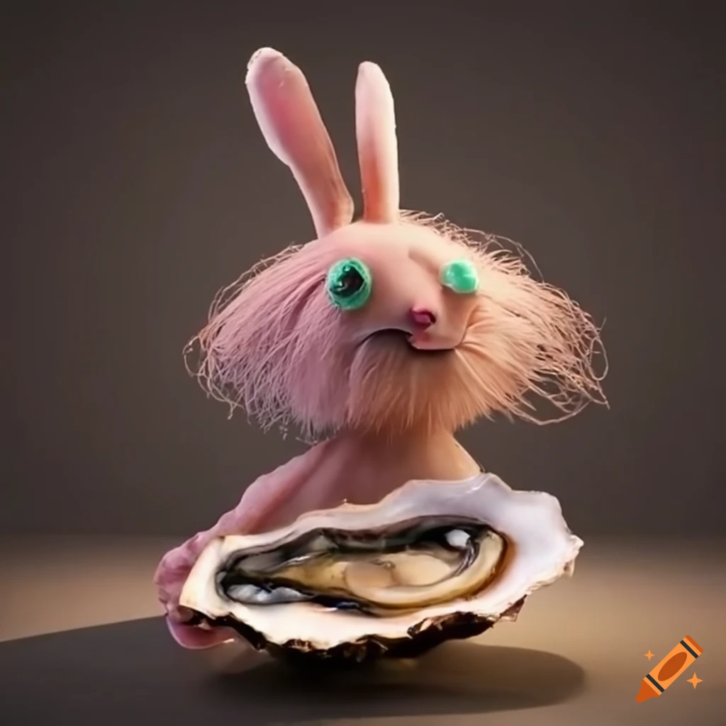 Bunny sculpture made of oysters on Craiyon