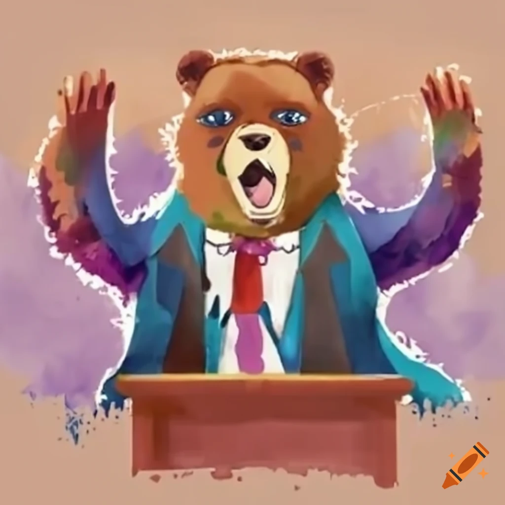 Bear lawyer advocating in a courtroom on Craiyon