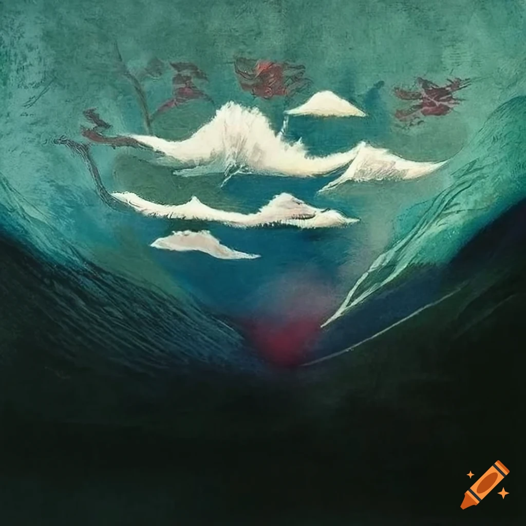 Stone lithograph of stormy sky with islamic calligraphy, native salish ...