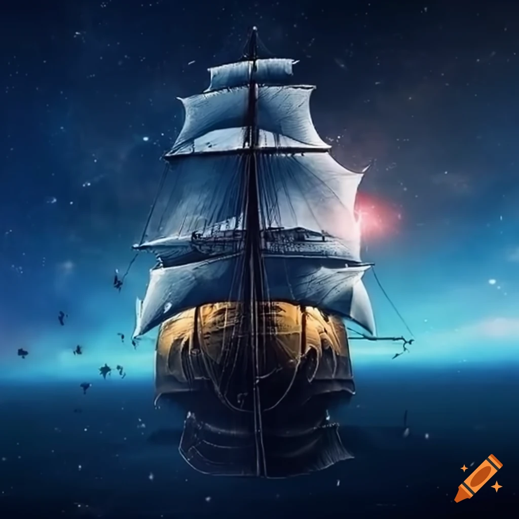 Galleon sailing through space with magical propulsion on Craiyon