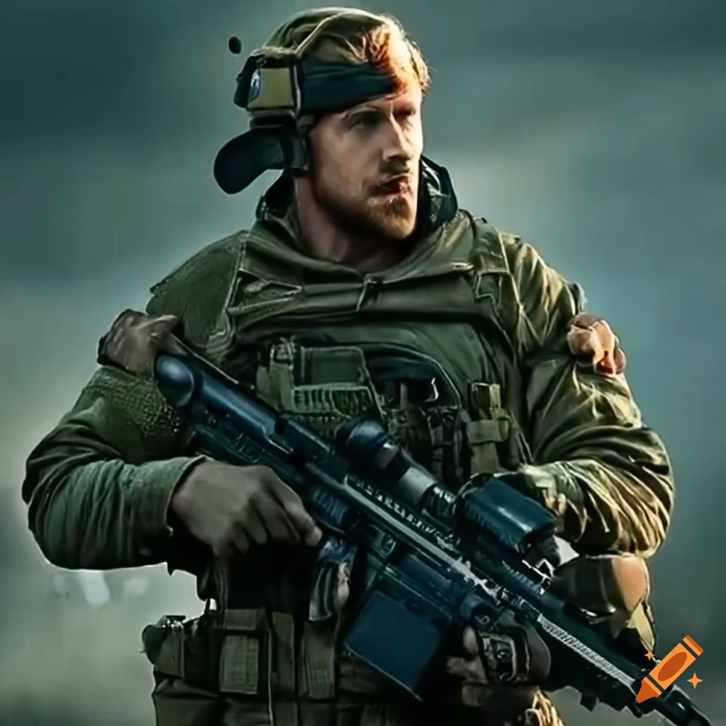 Actor in tactical gear with sniper camera on Craiyon