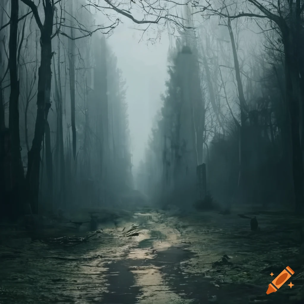 Country road in a post-apocalyptic france on Craiyon