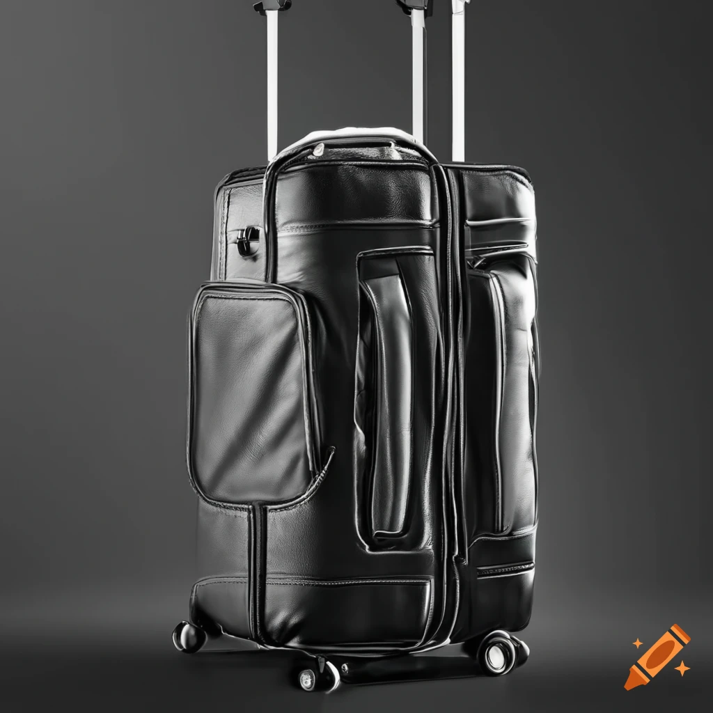 Luxury black leather suitcase with wheels doubling as a golf bag on Craiyon