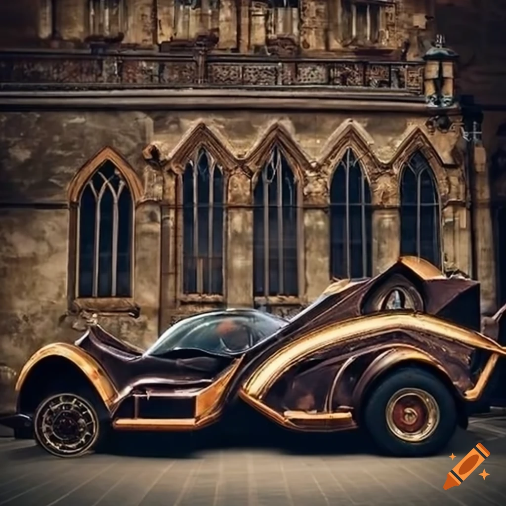 Superhero in steampunk Batmobile on Craiyon