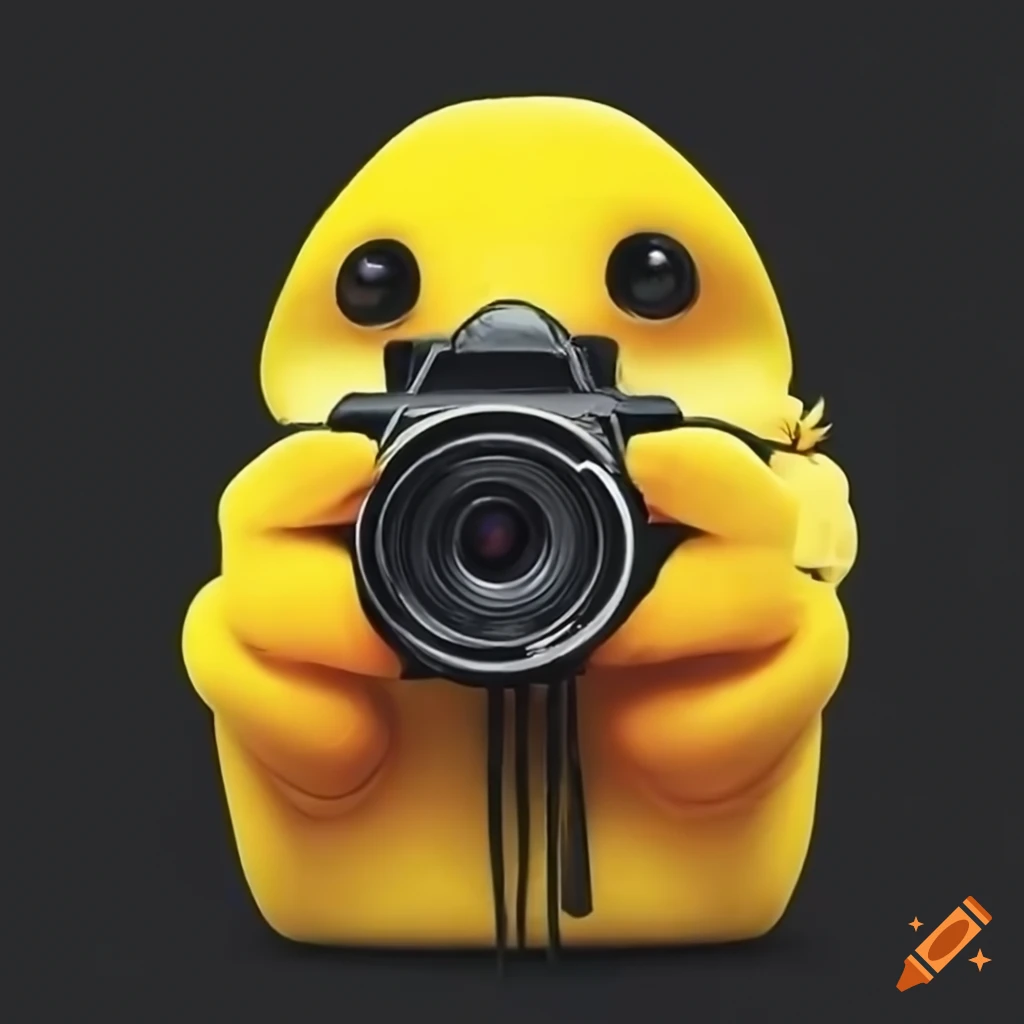 Yellow duck in black hoodie holding a camera on Craiyon