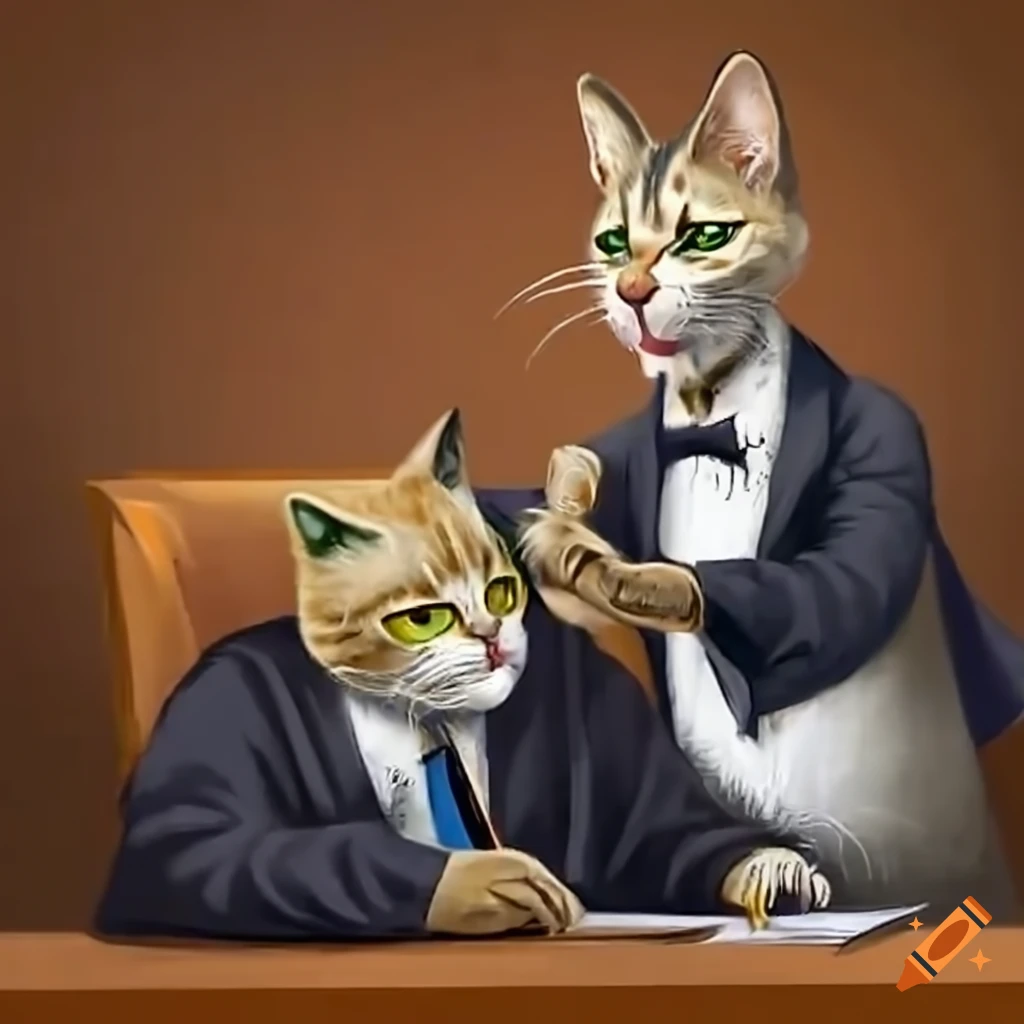 Cat lawyer in a courtroom on Craiyon