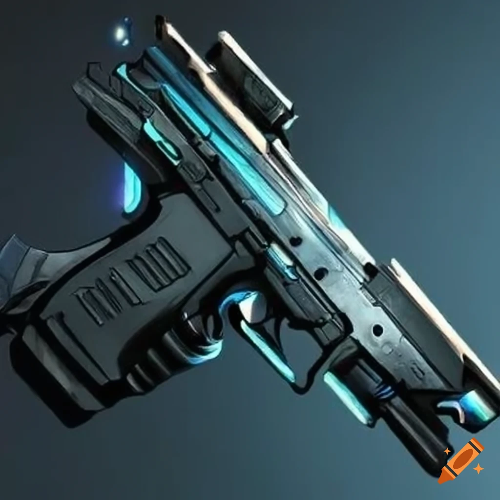 Futuristic pistol with cybernetic enhancements on Craiyon