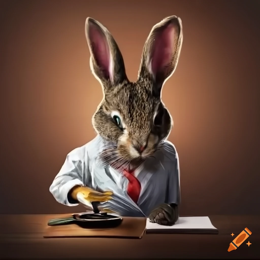 Anthropomorphized rabbit lawyer arguing in a courtroom on Craiyon