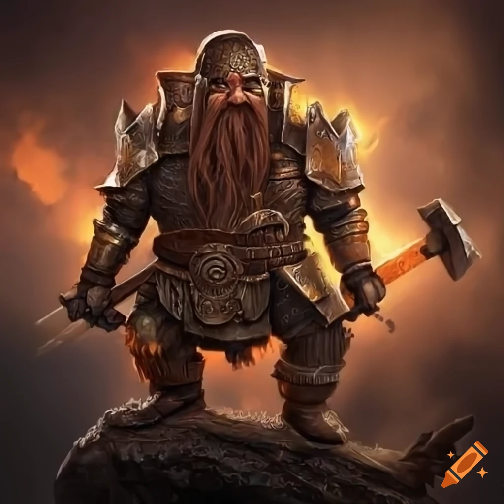 Armoured dwarf warrior in the heat of battle in a fantasy setting on ...