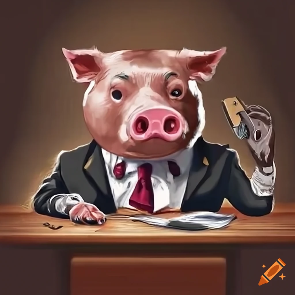 Pig lawyer arguing in court on Craiyon
