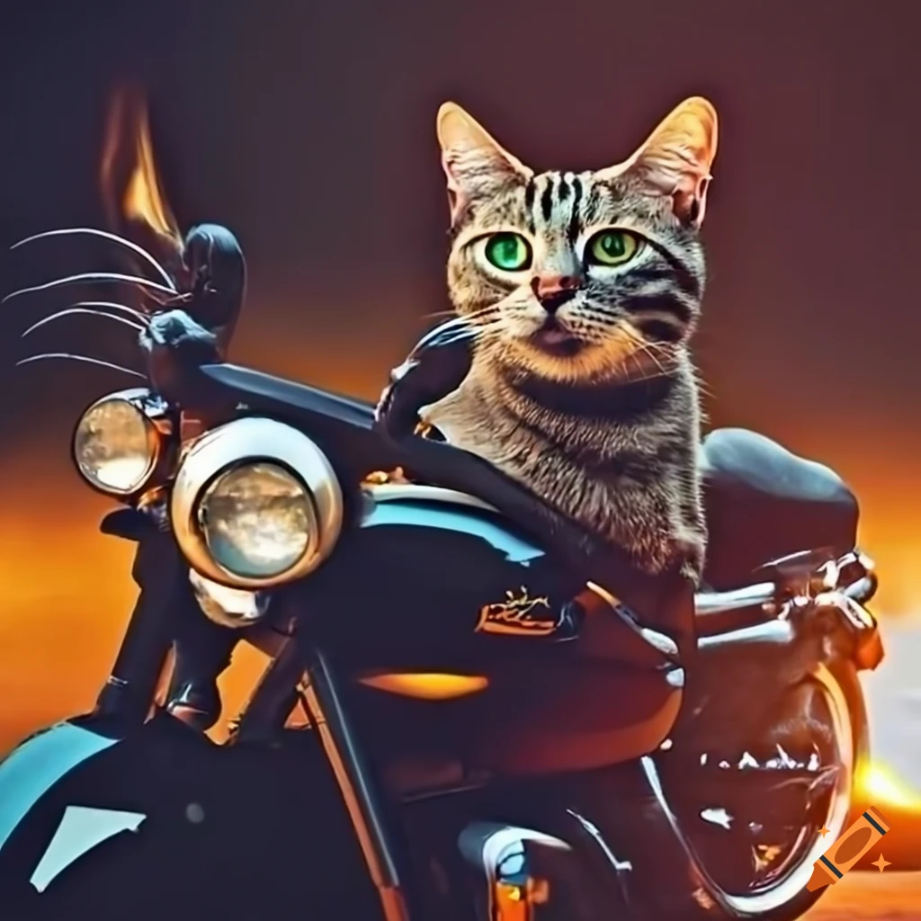 Cat riding a motorcycle on Craiyon