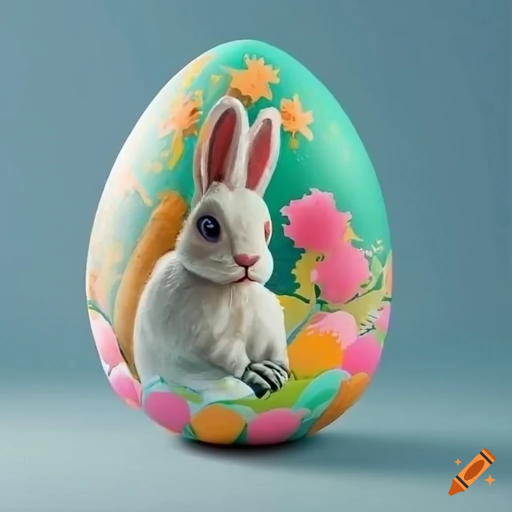 Easter egg with realistic easter bunny painting on Craiyon