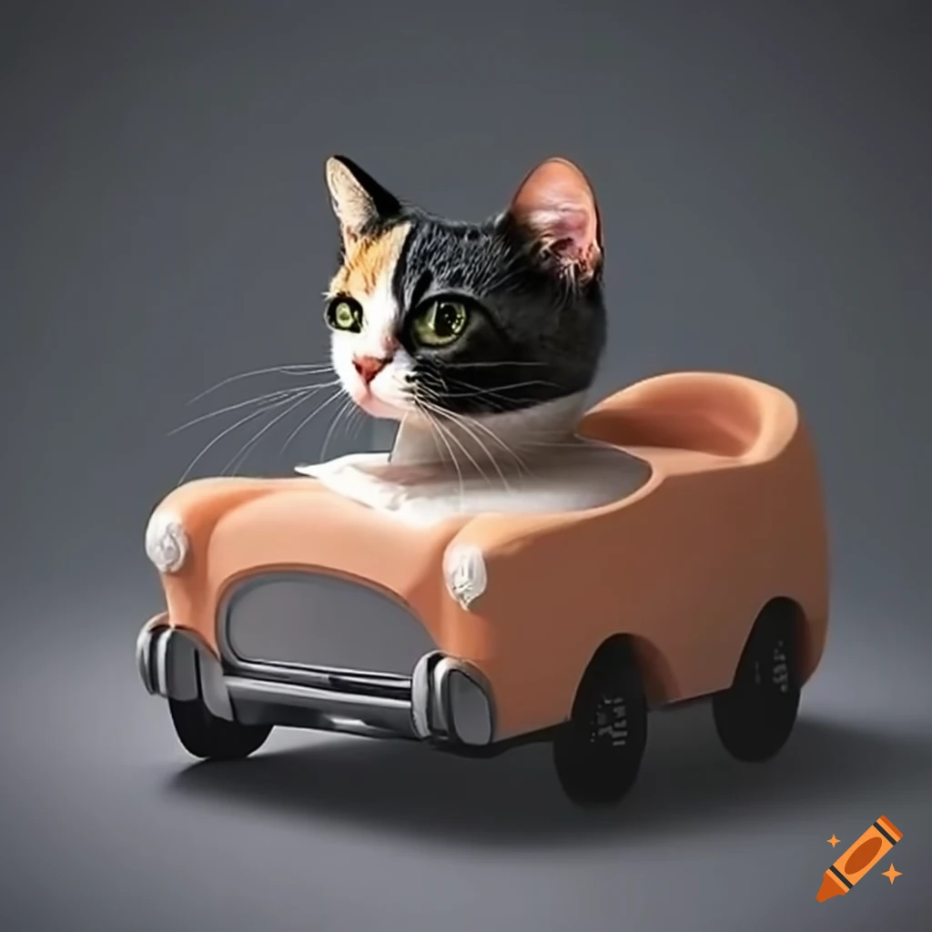 Calico cat driving a car on Craiyon