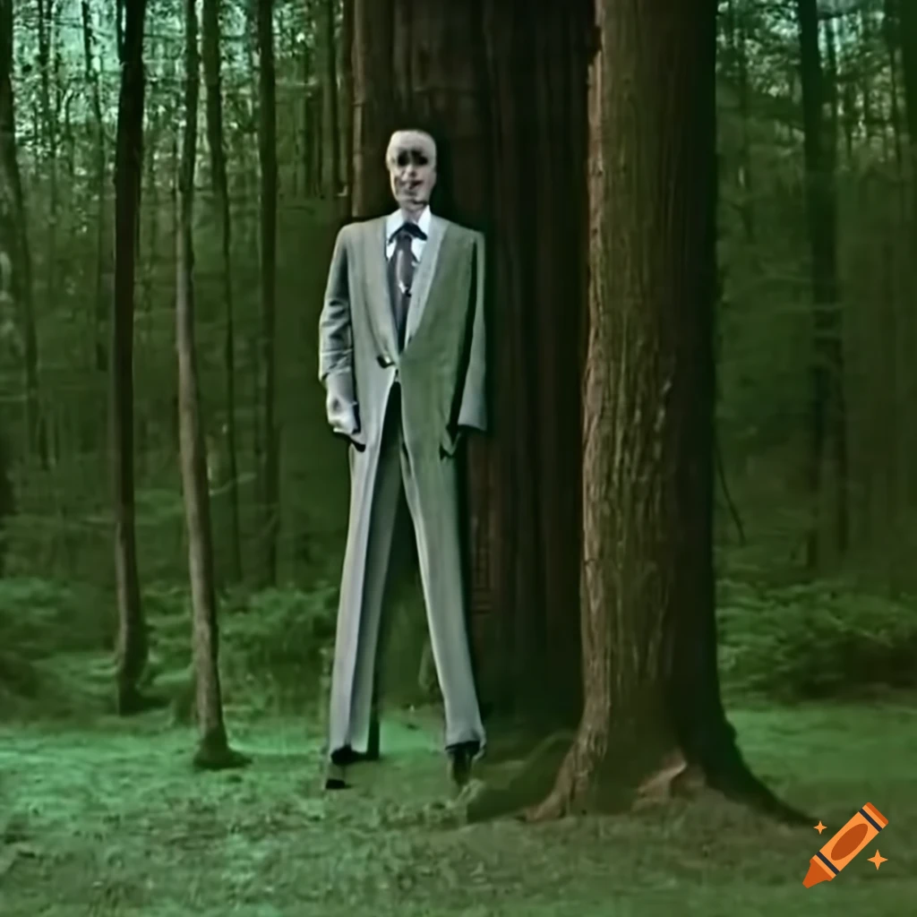 Tall man standing in the forest - vhs style image on Craiyon