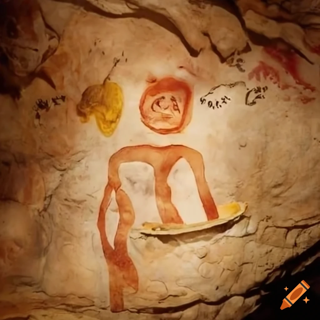 Ancient cave drawings of humans cooking a lemon pie on Craiyon
