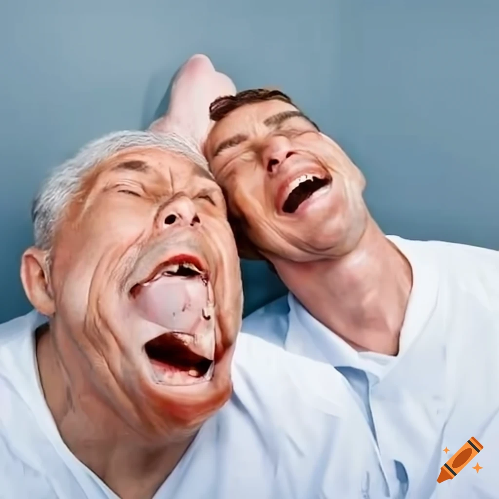 Two men laughing in a morgue room on Craiyon