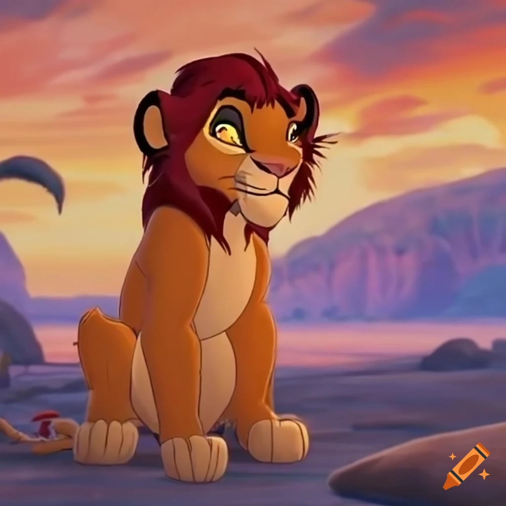 The Lion King cartoon characters Simba and Sarabi in the sunset at ...