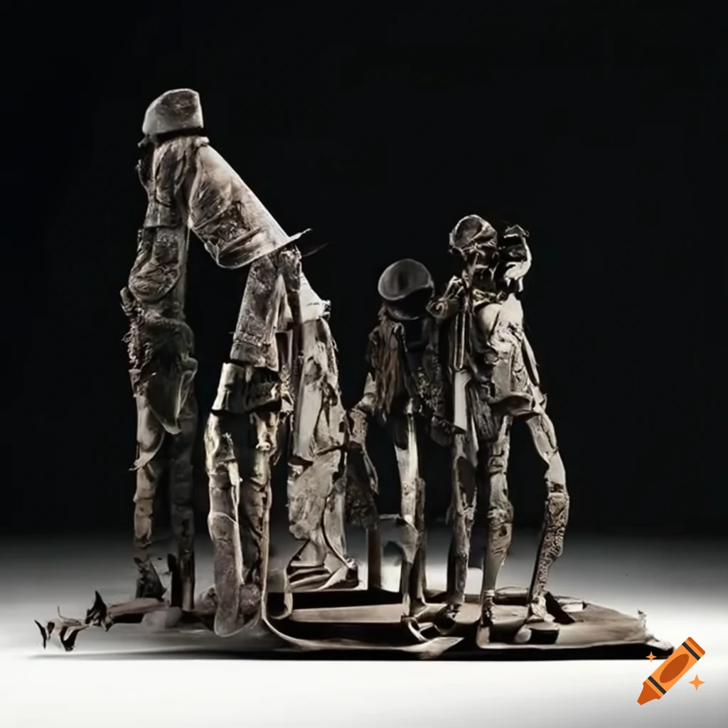 Memorial for human soldiers made from scrap metal on Craiyon