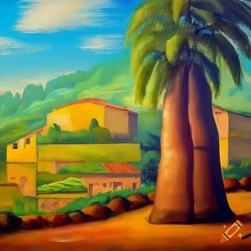 Vibrant colombia landscape painting in botero style abstraction on Craiyon