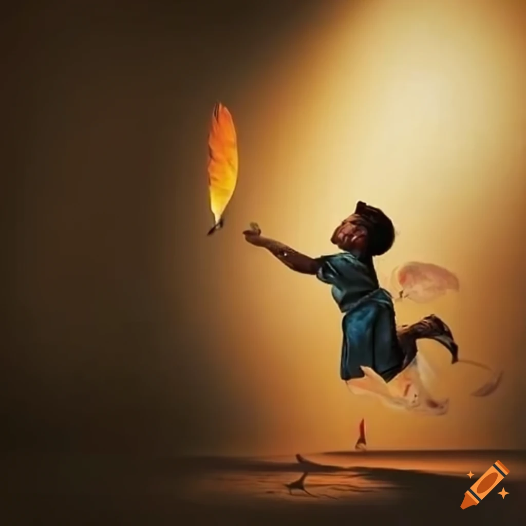 Boy chasing a feather on Craiyon