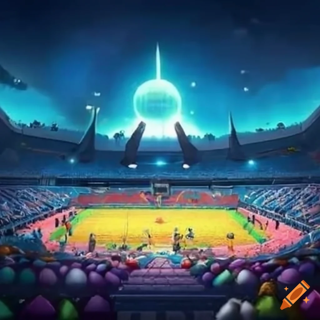 Tournament Pokemon stadium in the middle of a plain on Craiyon