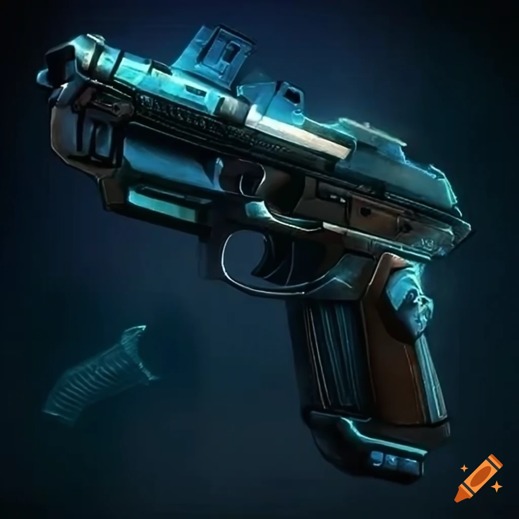 Futuristic cybernetic pistol on Craiyon
