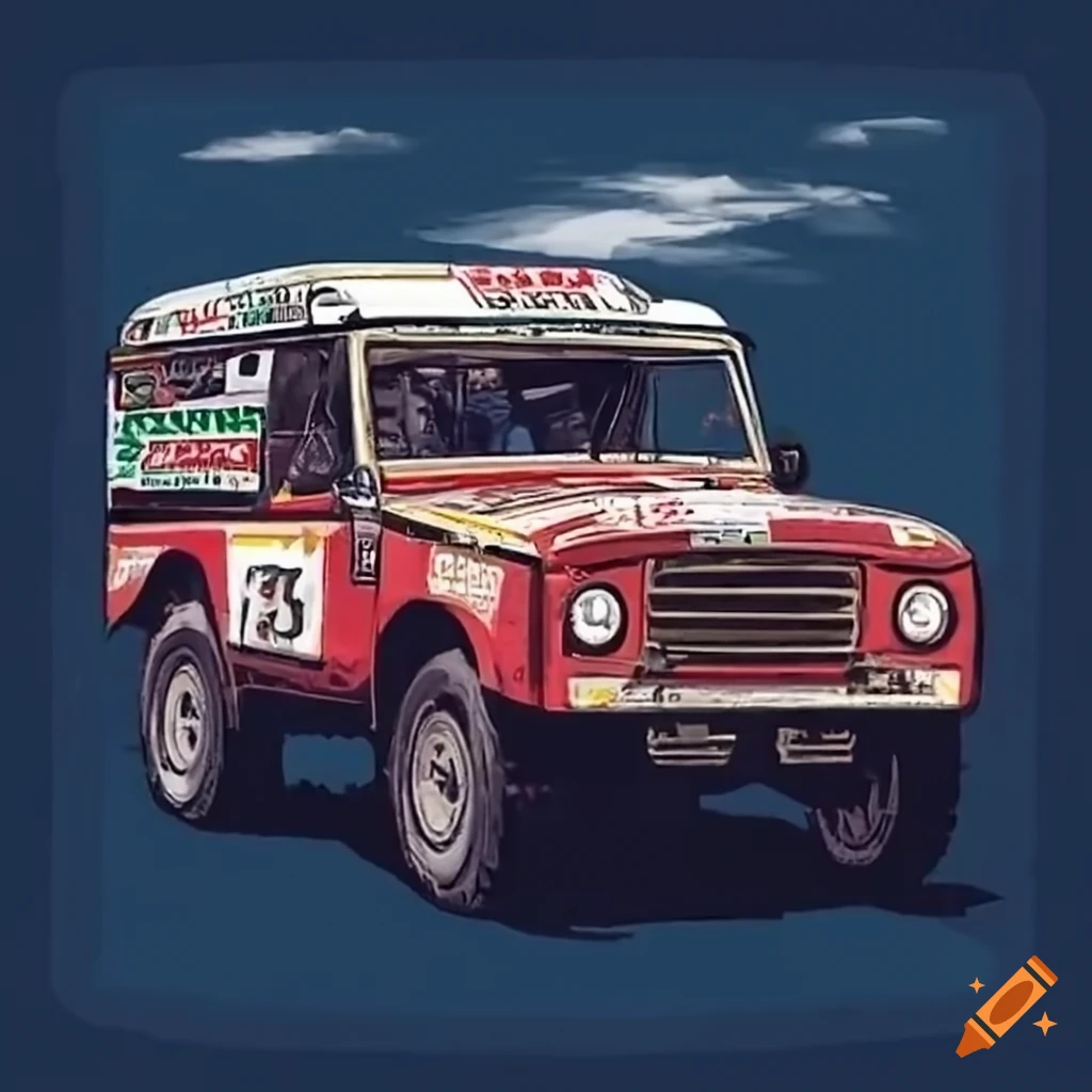 Vintage 4x4 racing in the paris-dakar rally on Craiyon