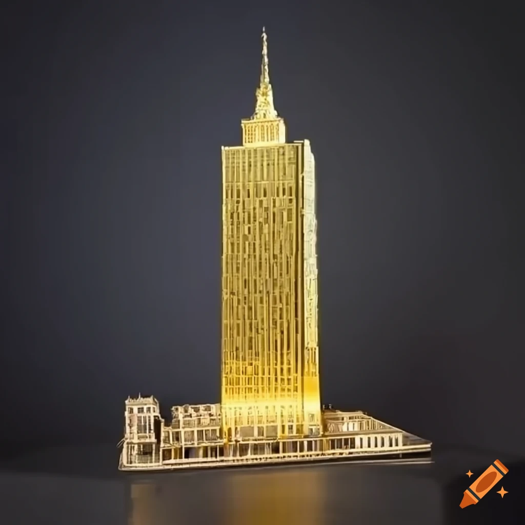 Detailed and luxurious gold square tower building model on Craiyon
