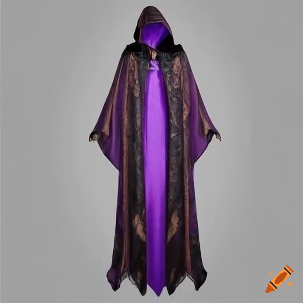 Purple and black high fantasy cloak with copper accents on Craiyon