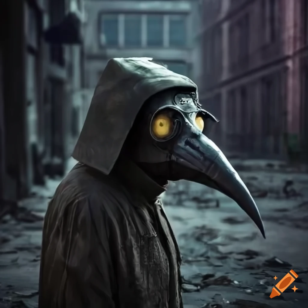 Plague doctor in a post-apocalyptic city on Craiyon