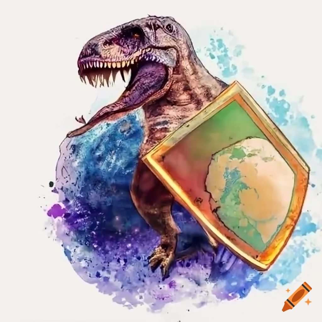 T-rex protecting the earth from an asteroid with a shield on Craiyon