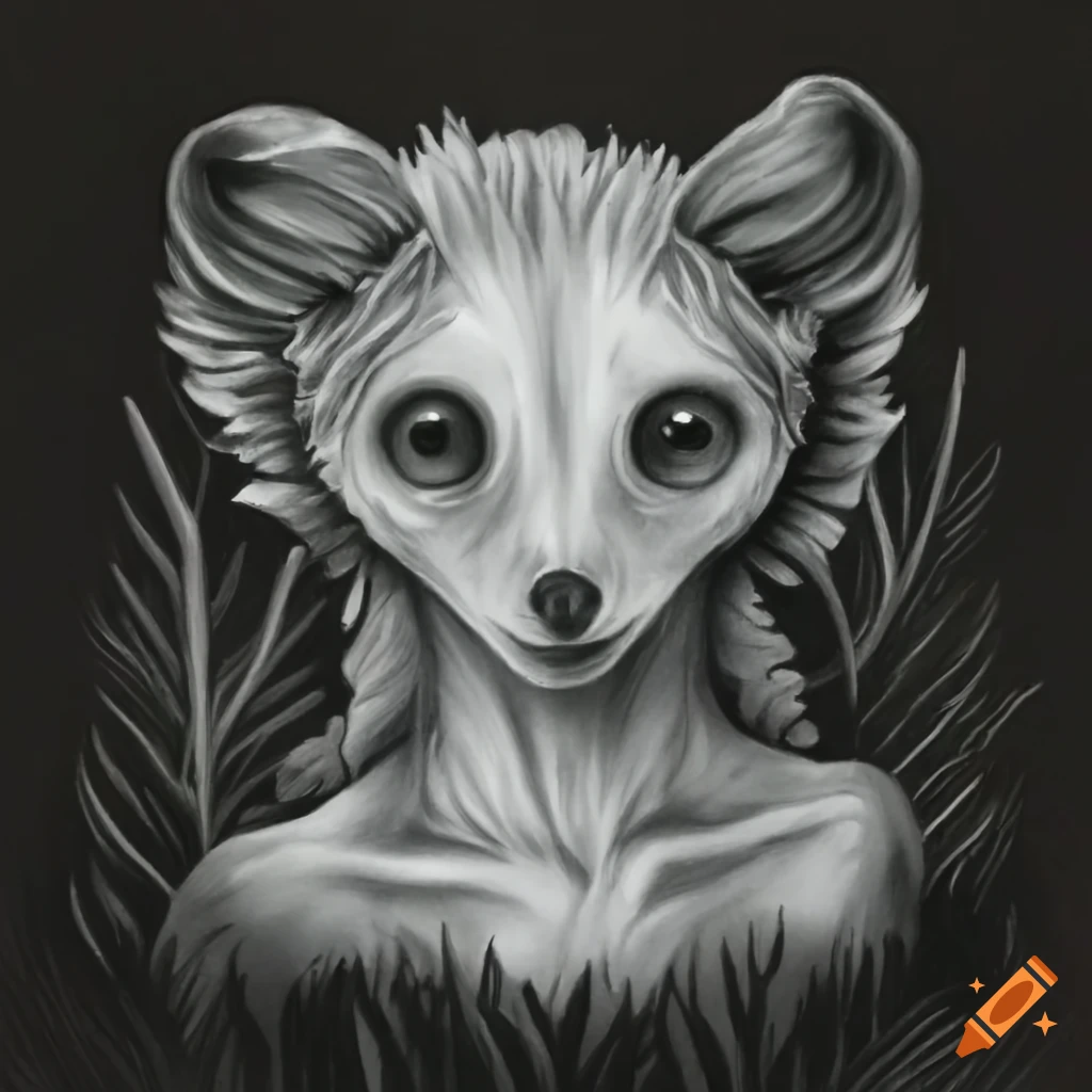 Mythical creature in a forest pencil drawing on Craiyon