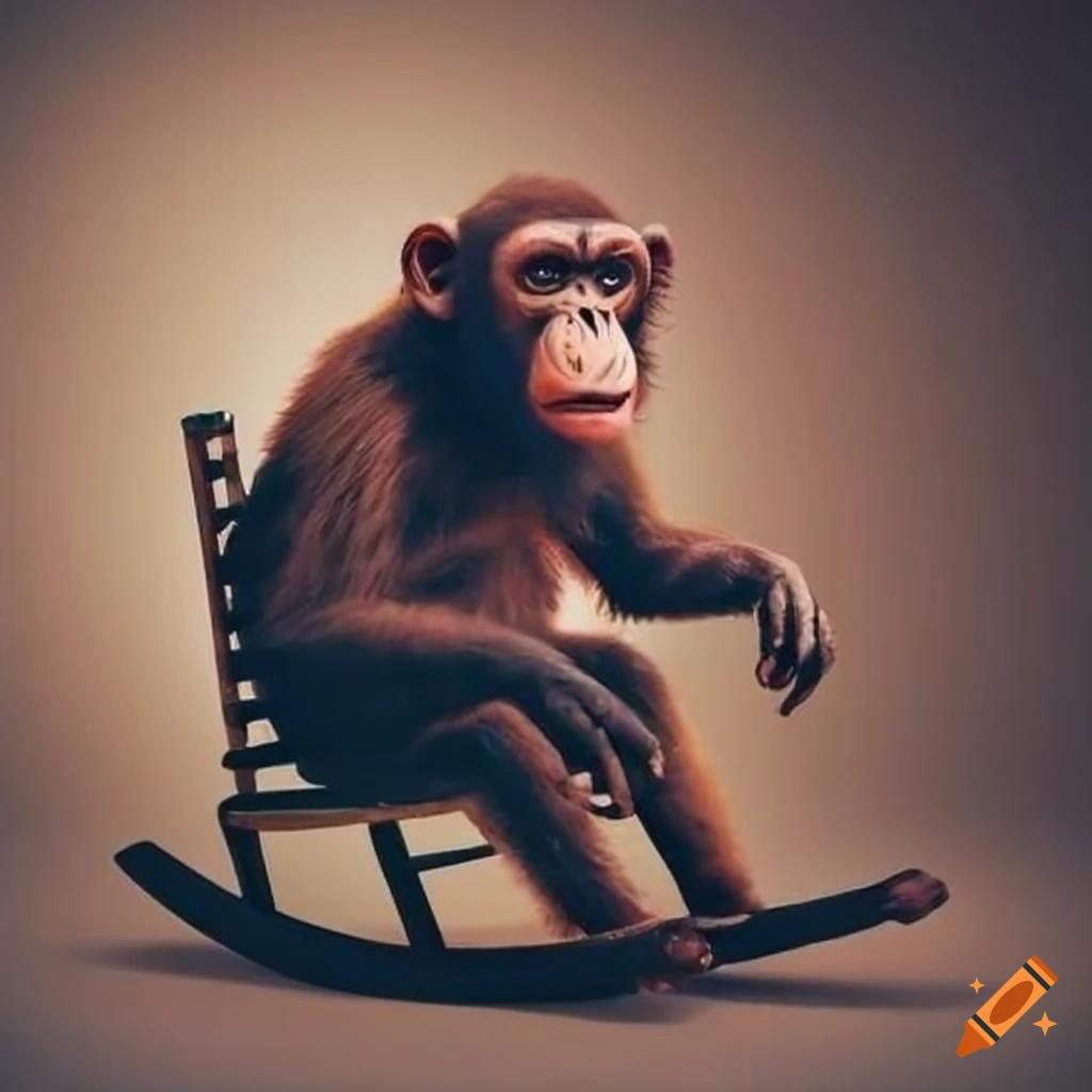 Ape sitting in a rocking chair on Craiyon