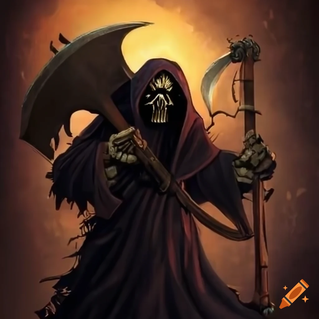 Mechanical reaper with a scythe on Craiyon