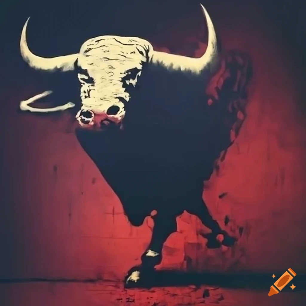 Raging bull art in the style of banksy on Craiyon