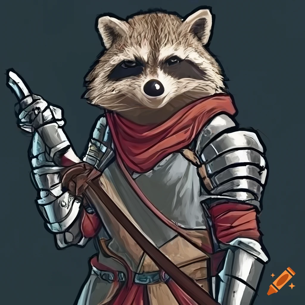 Rpg style portrait of a raccoon knight on Craiyon