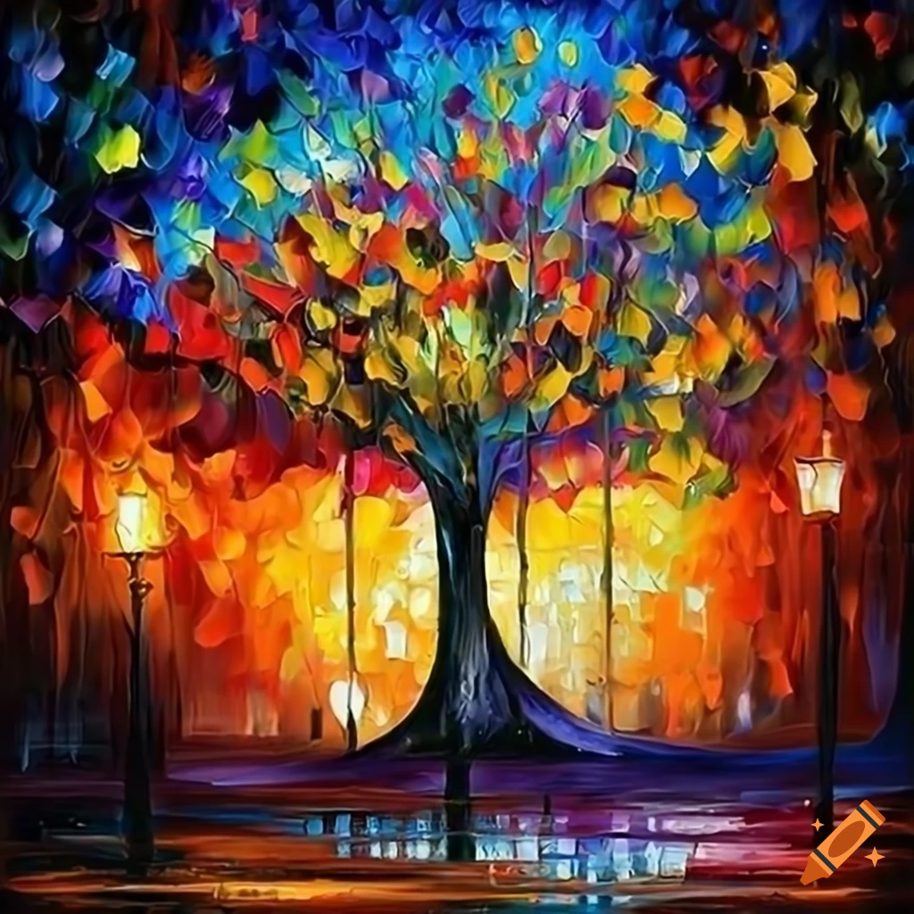 Tree of life on a rainy planet in space with colorful wonder in ...