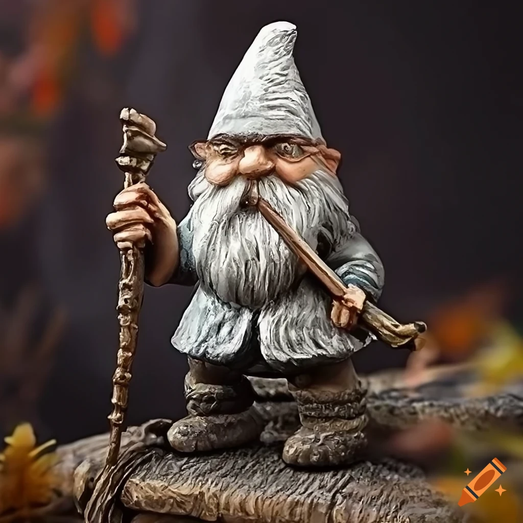 Miniature gnome sculpture with grey-rock skin and piercing light grey ...