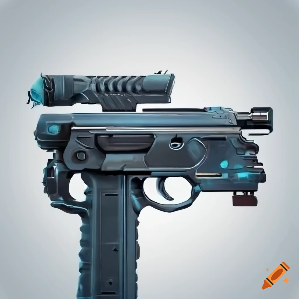 Futuristic pistol with cybernetic technology on a white background on ...