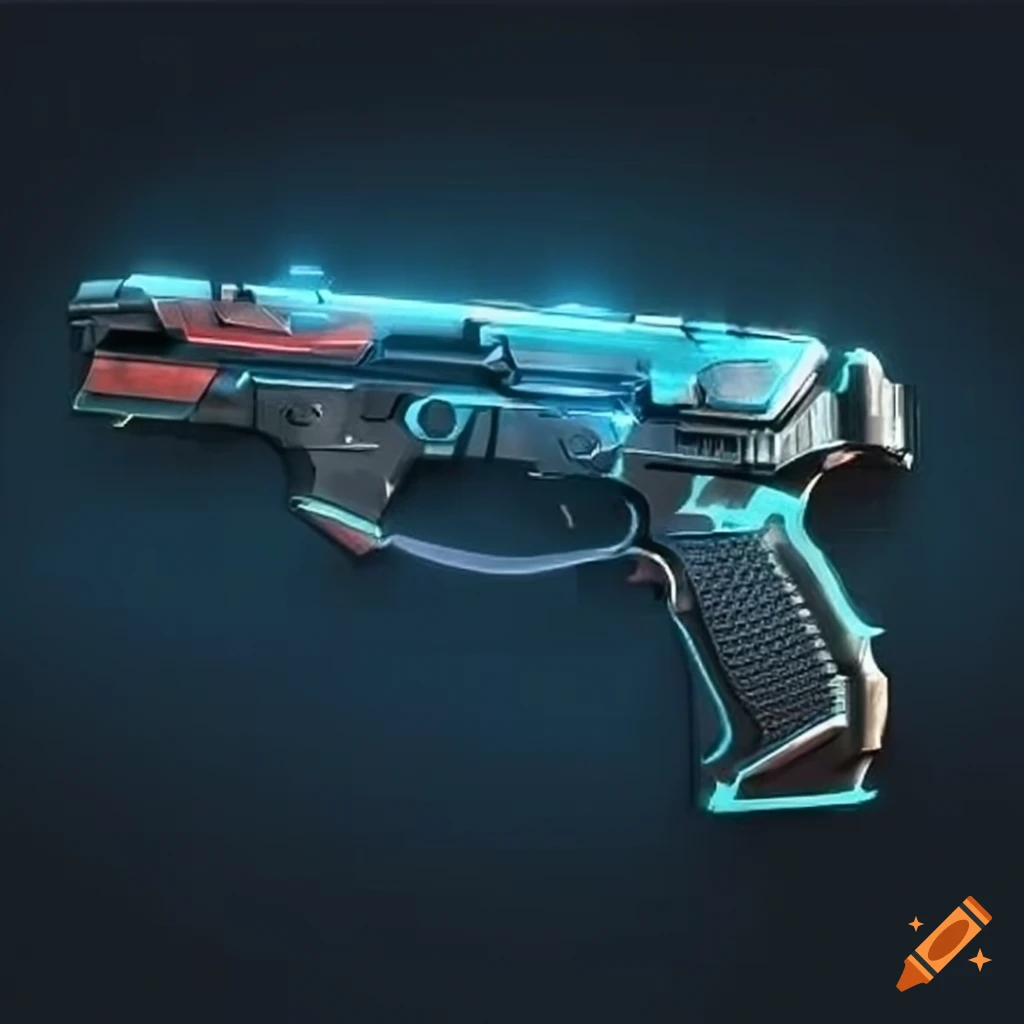 Futuristic cybernetic pistol in a technology setting on Craiyon