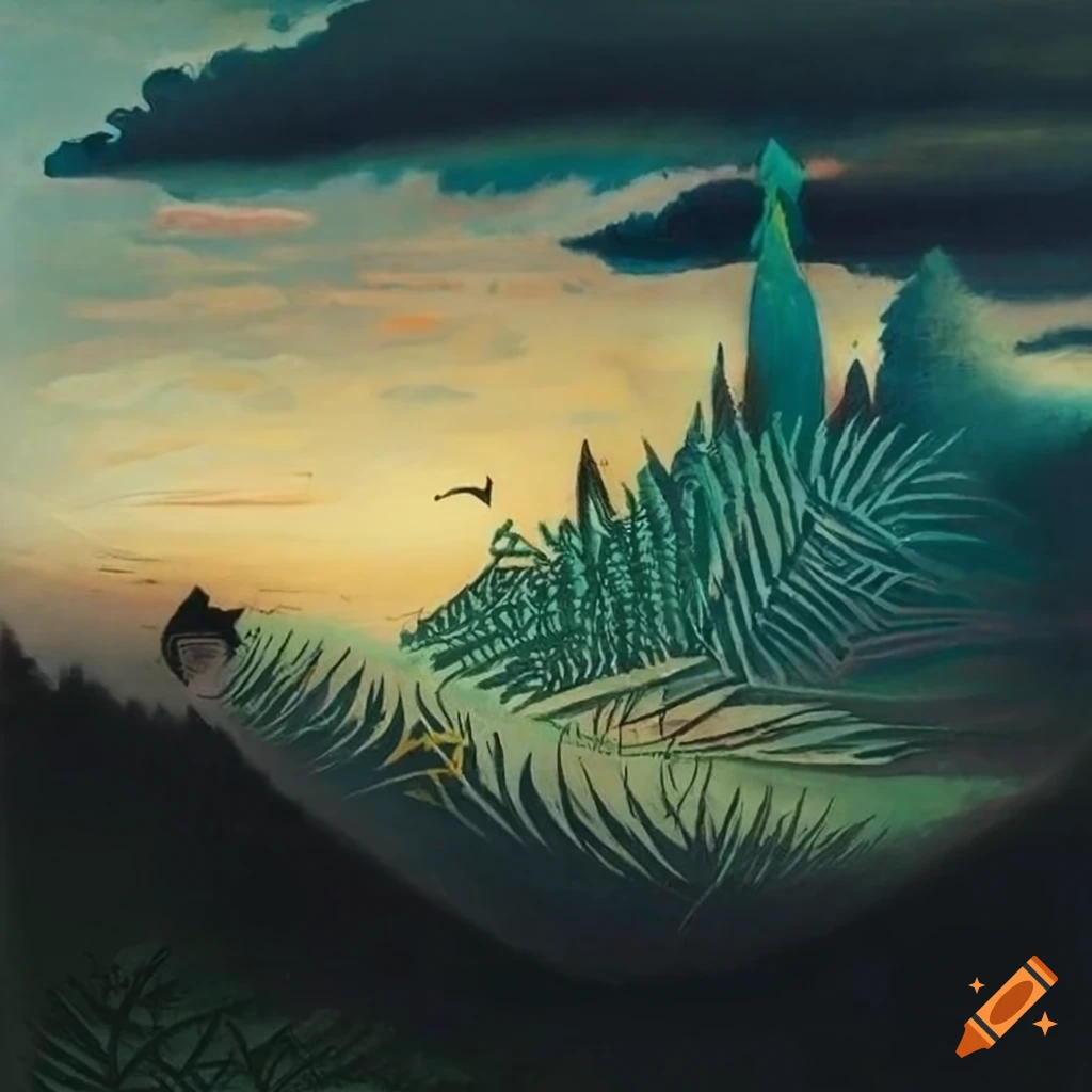 Stone lithograph of feather clouds in a stormy sky with Islamic ...